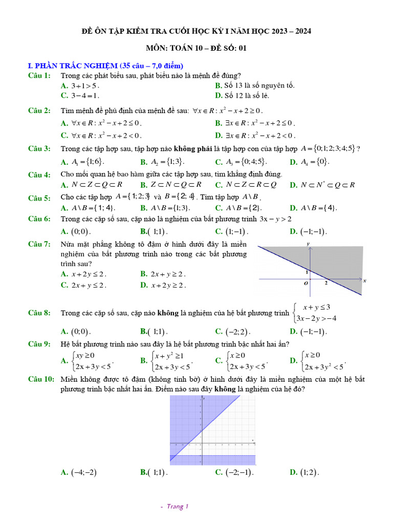 De1 CK1 Toan10 2023-2024 | PDF