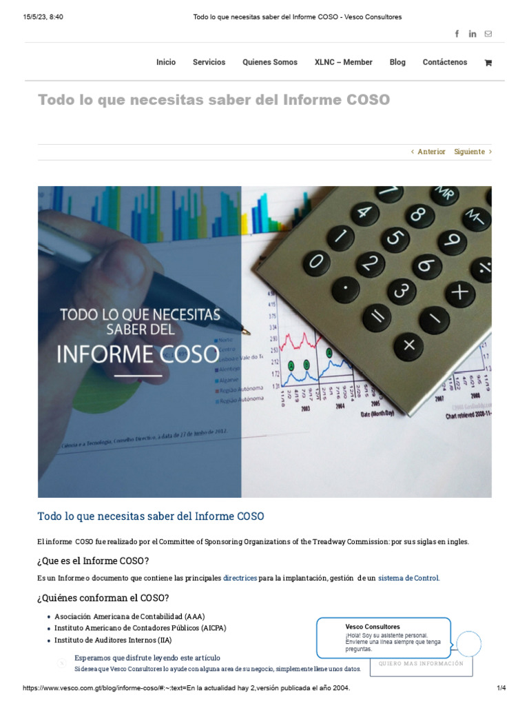Informe COSO: Guía de Vesco Consultores | PDF | Auditoría | Contabilidad
