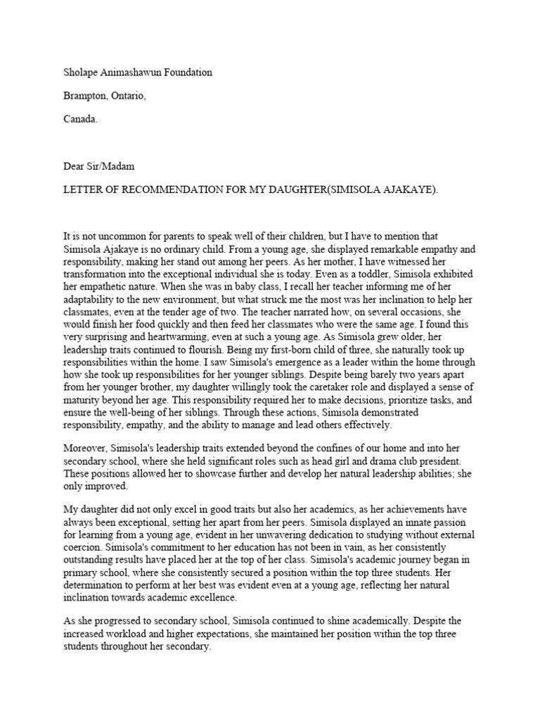 Reference Letter For Simisola | PDF | Leadership | Empathy