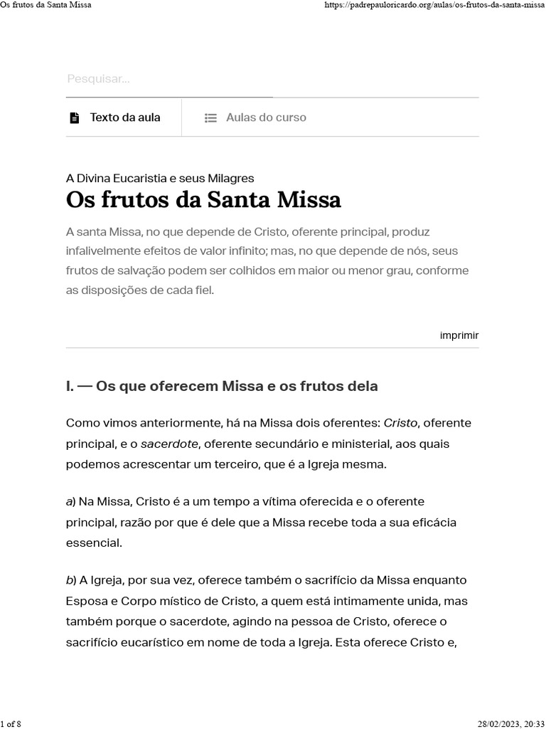 Os Frutos Da Santa Missa | PDF
