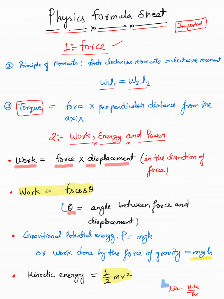 ICSE Class 10 PHYSICS Formula Sheet | PDF