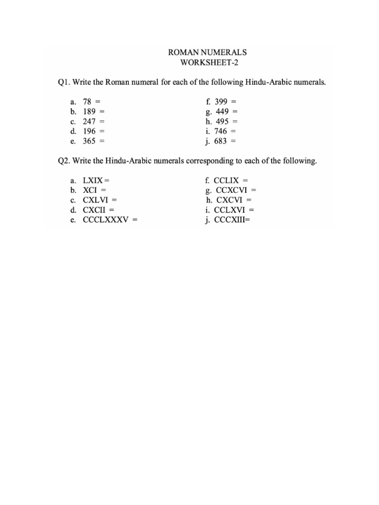 Worksheet - Roman Numerals | PDF