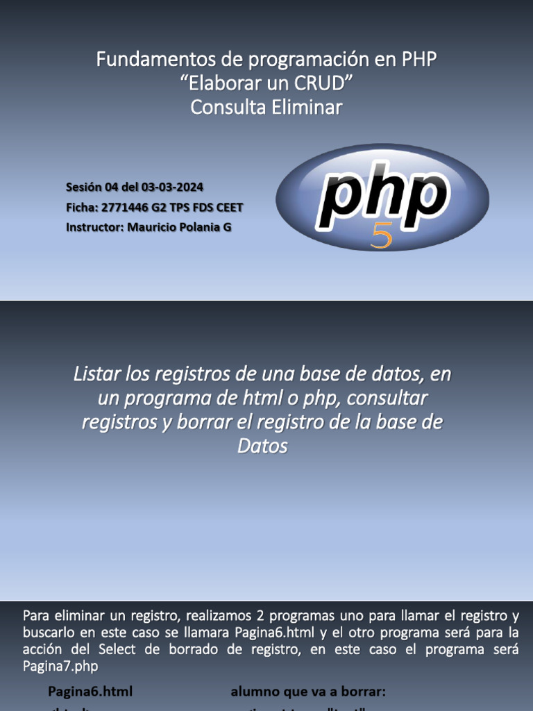 CRUD en PHP: Borrar Registros Fácilmente | PDF | Php | Software de la aplicacion