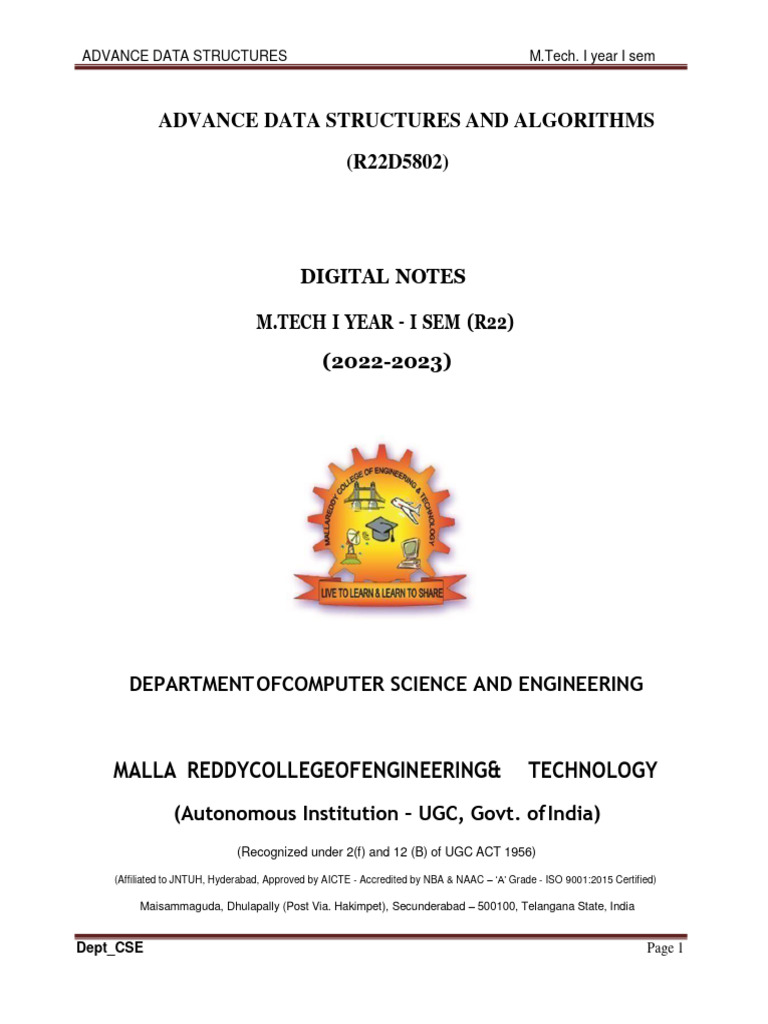 Advanced Data Structures and Algorithms | PDF