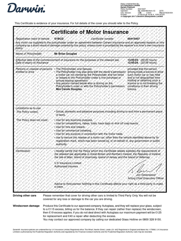 Car Insurance Certificate | PDF | Vehicle Insurance | Insurance