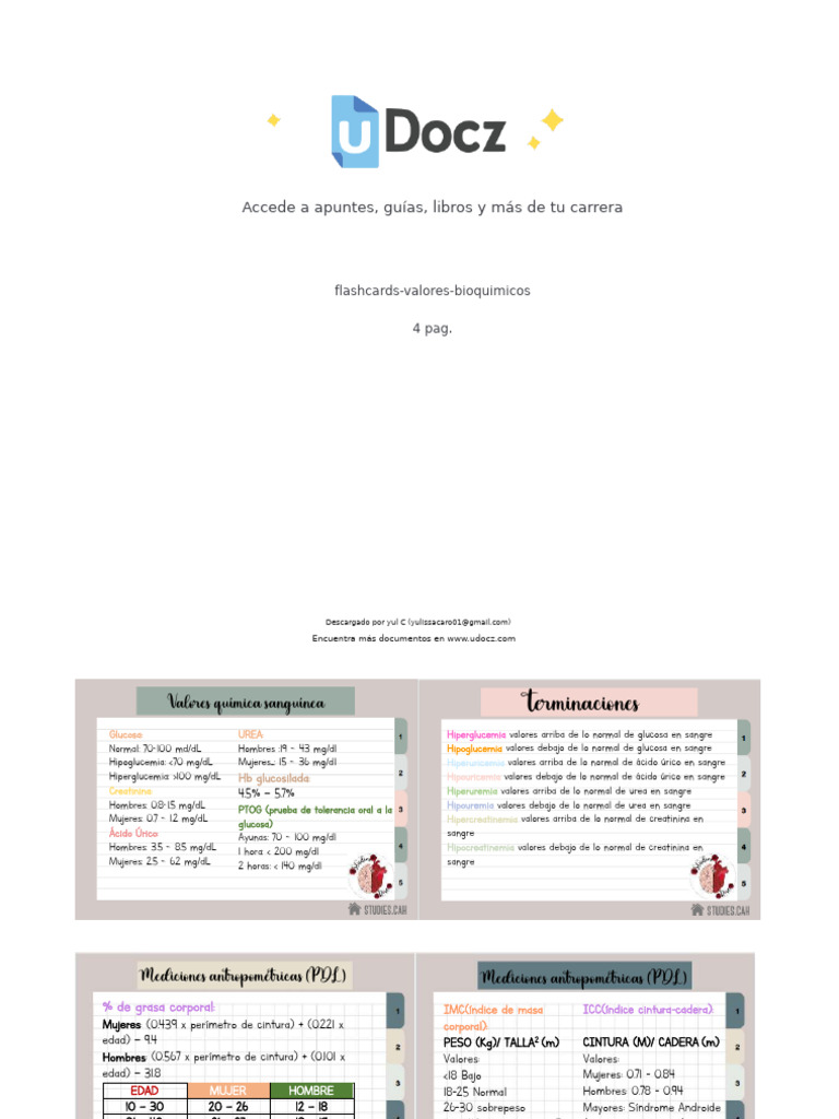 Flashcards Valores Bioquimicos 331464 Downloable 1569598 | PDF ...
