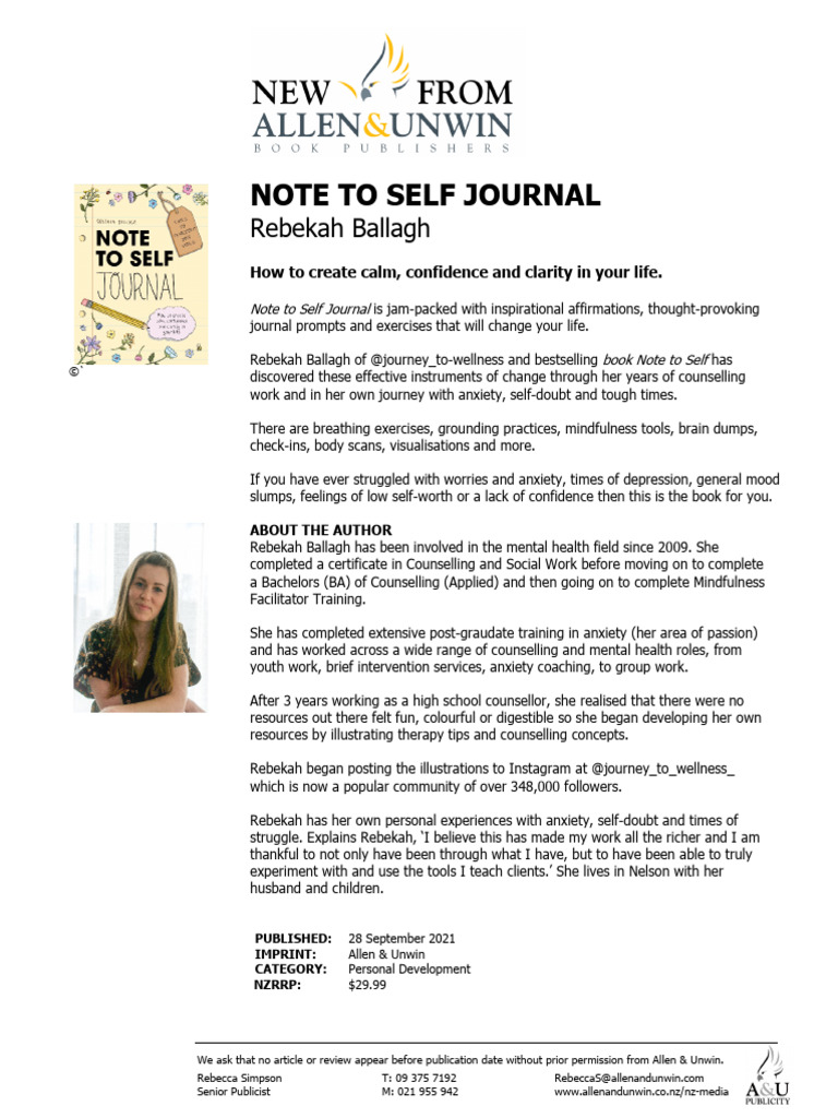 Note To Self Journal Media Release | PDF | Psychotherapy | Mindfulness