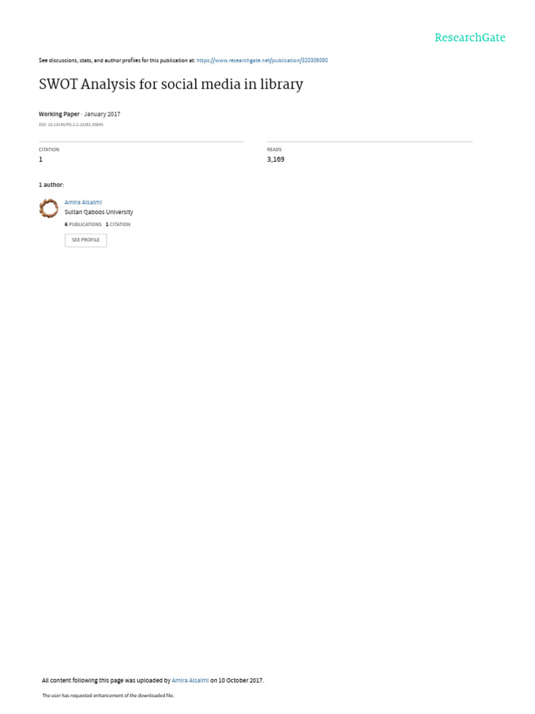 ASWOTAnalysisfor Social Mediain Libraries | PDF | Swot Analysis ...