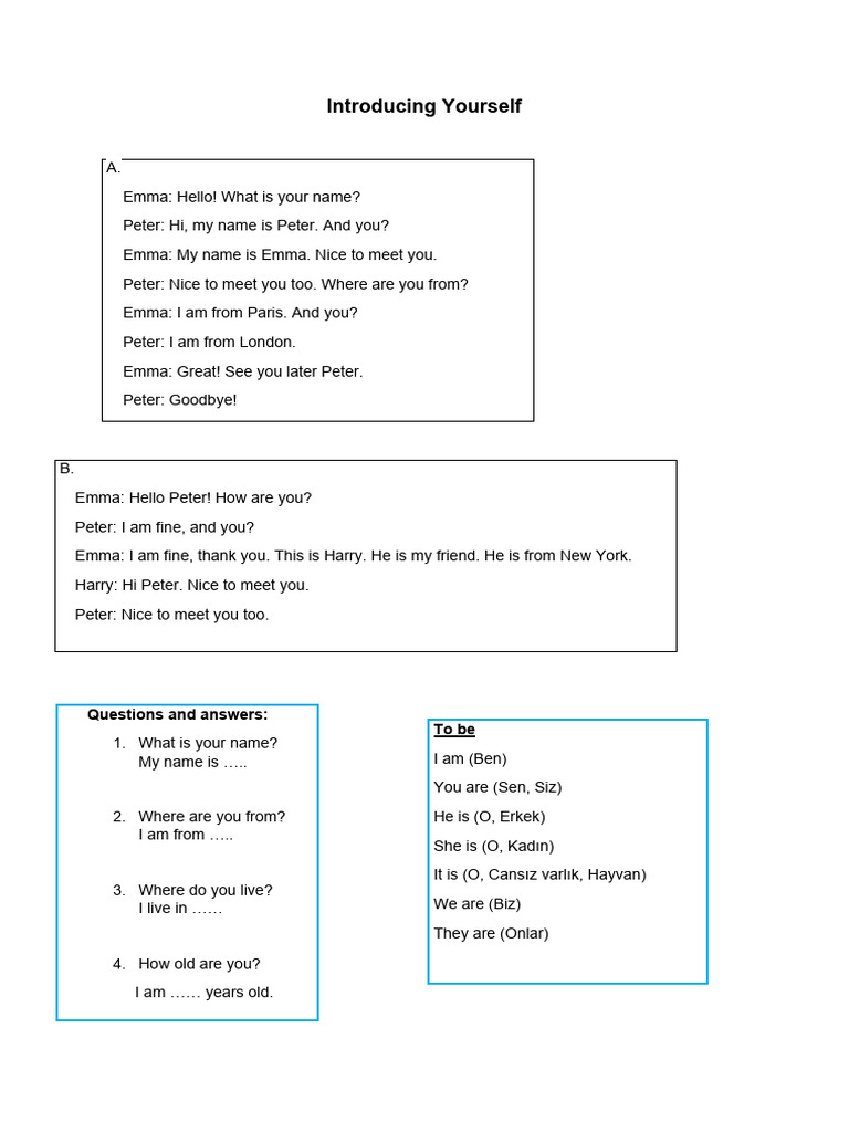 Introducing Yourself Conversation Topics Dialogs Oneonone Activities ...