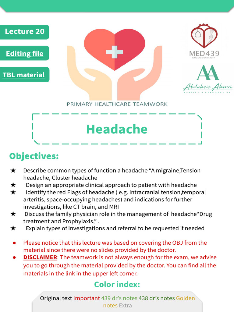 20 - Approach To A Patient With Headache | PDF