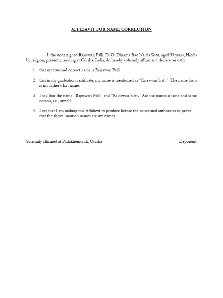 Affidavit For Name Correction | PDF | Philosophy | Self-Improvement
