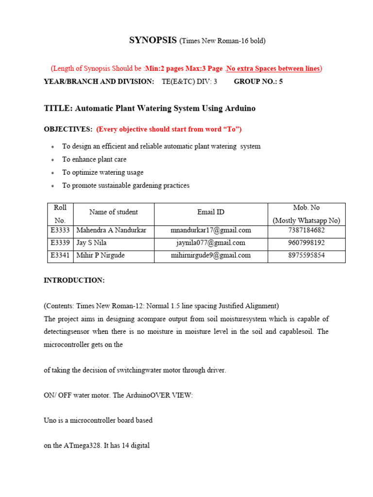 Synopsis Format | PDF | Door | Microcontroller