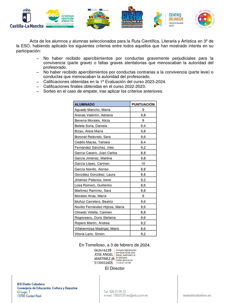 Alumnado Seleccionado Rutas Cientificas | PDF Alumnado Seleccionado Rutas Cientificas | PDF
