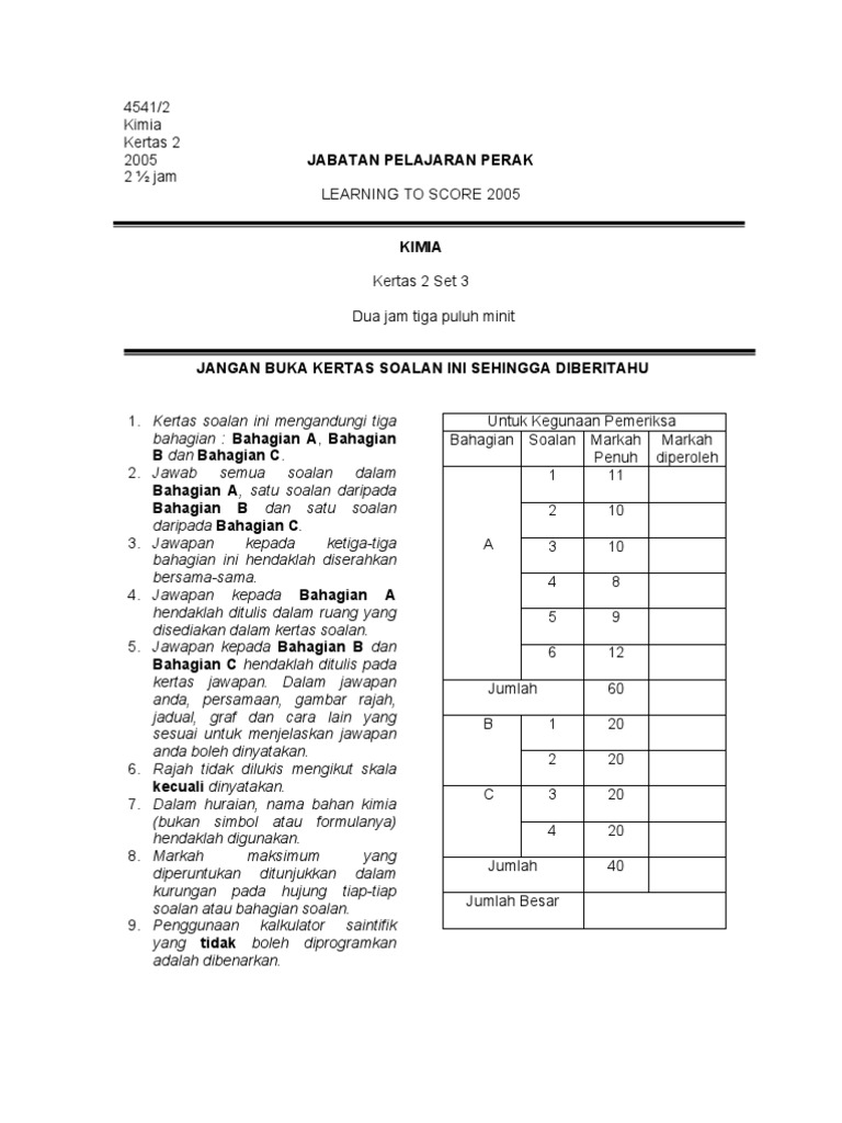SPM Kimia k2 Set 3 | PDF