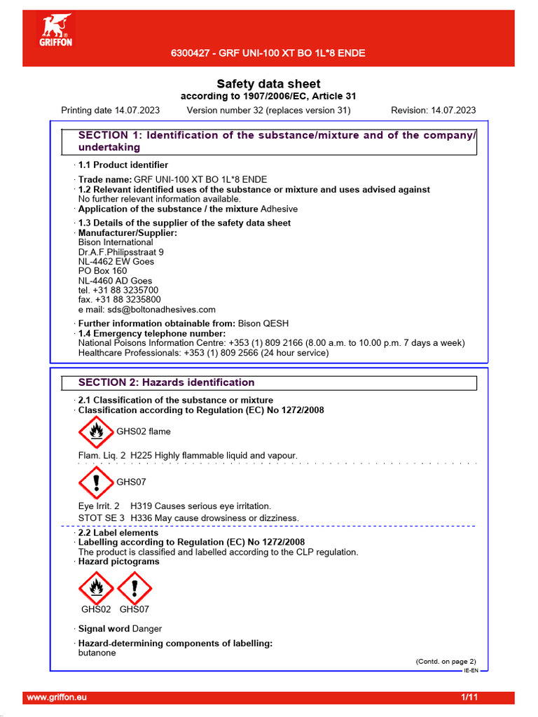 Safety Data Sheet: SECTION 1: Identification of The Substance/mixture and of The Company ...
