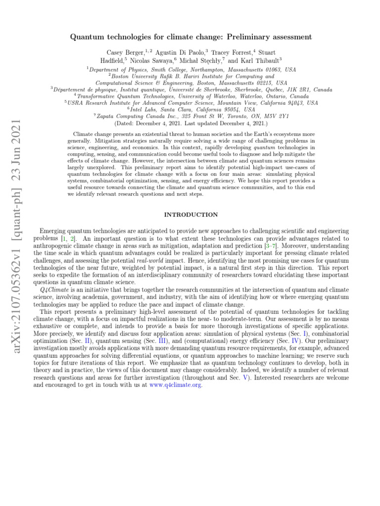 Quantum Technologies for Climate Change | PDF | Quantum Computing | Quantum Mechanics