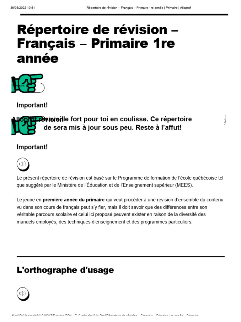 Révision Français 1re Année Alloprof | PDF | Langue française | Verbe