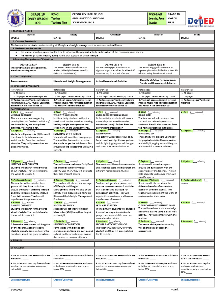 1st Quarter - Week 1 - Physical Education 10 | PDF | Physical Education | Behavior Modification