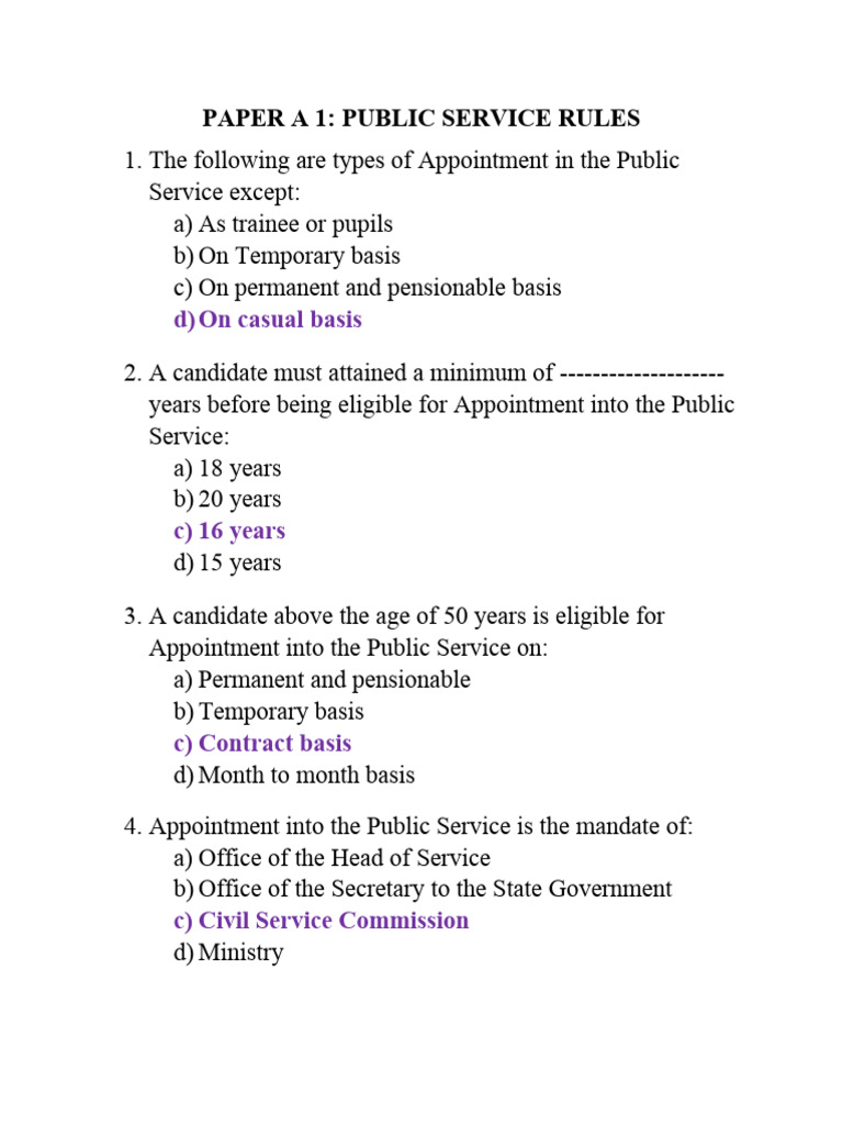Paper A 1 Public Service Rules | PDF | Civil Service | Justice