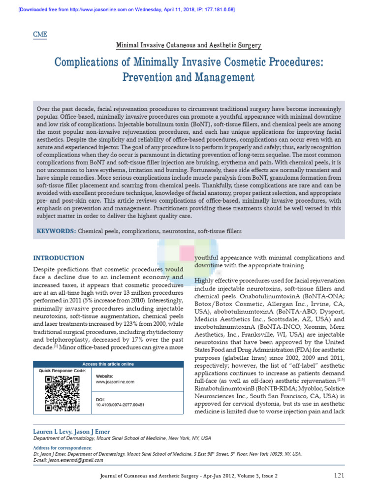 Complications of Minimally Invasive Cosmetic Procedures | PDF | Science ...