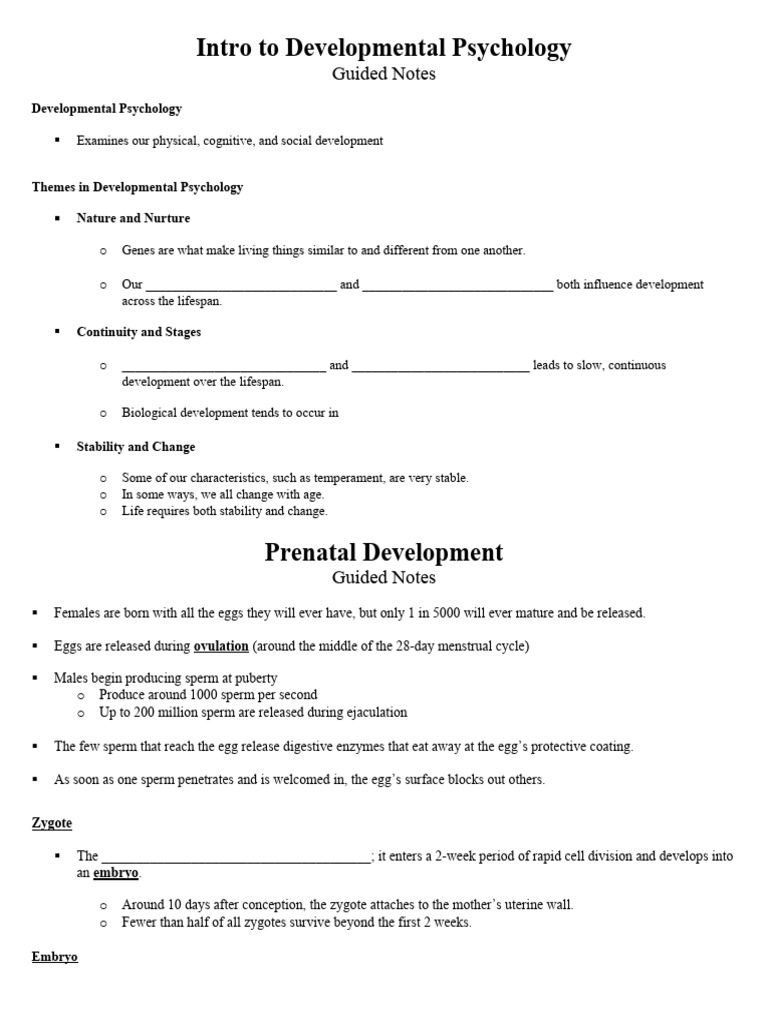 Intro To Developmental Psychology Guided Notes | PDF | Wellness | Lifestyle