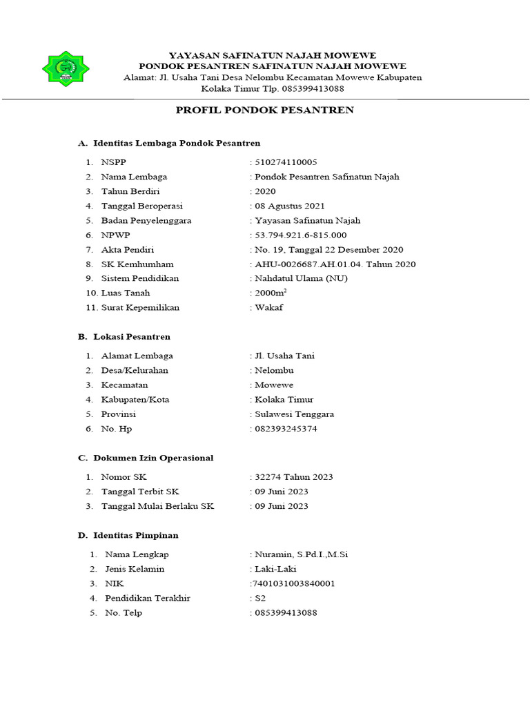 Profil Pondok Pesantren | PDF