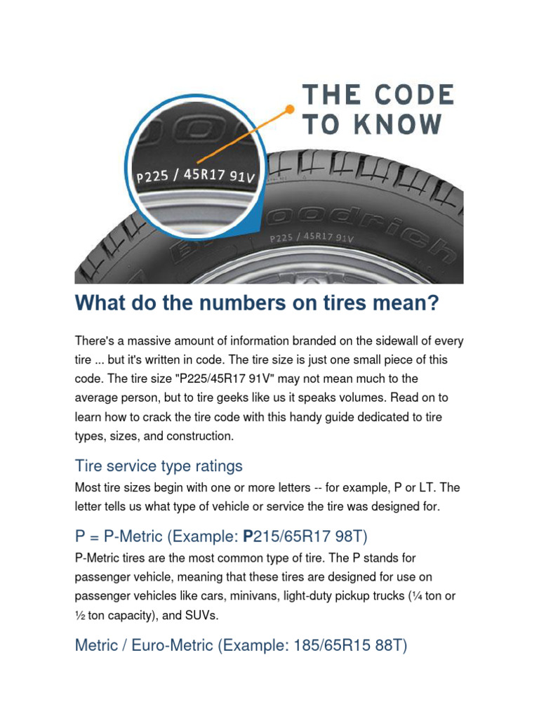 What Do The Numbers On Tires Mean | PDF