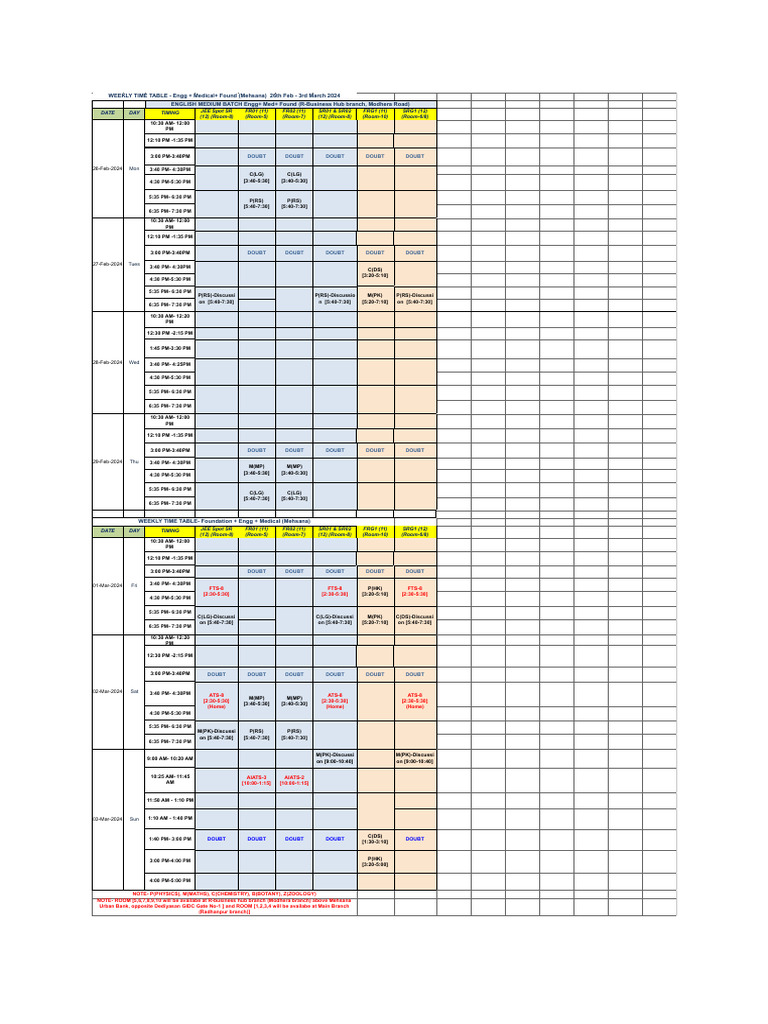 Engineering Time Table 26 To 3 | PDF