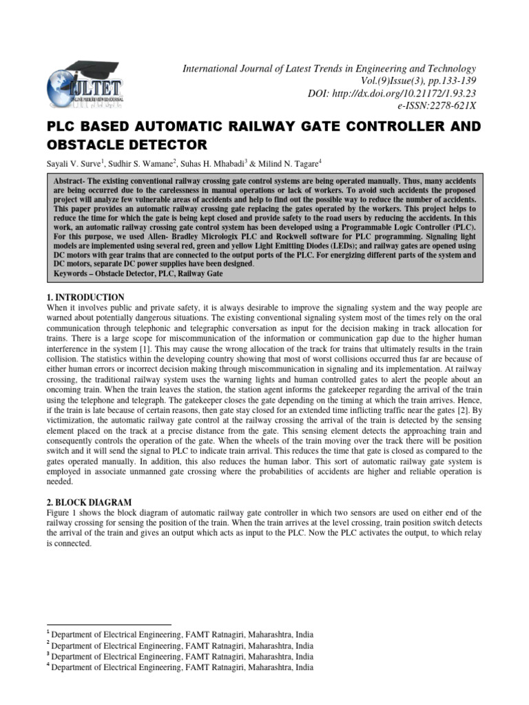 PLC Based Automatic Railway Gate Controller and Obstacle Detector | PDF ...