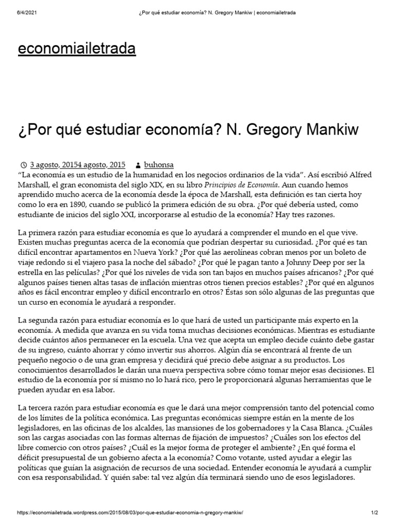 Razones para estudiar economía hoy | PDF | Business | Ciencias económicas