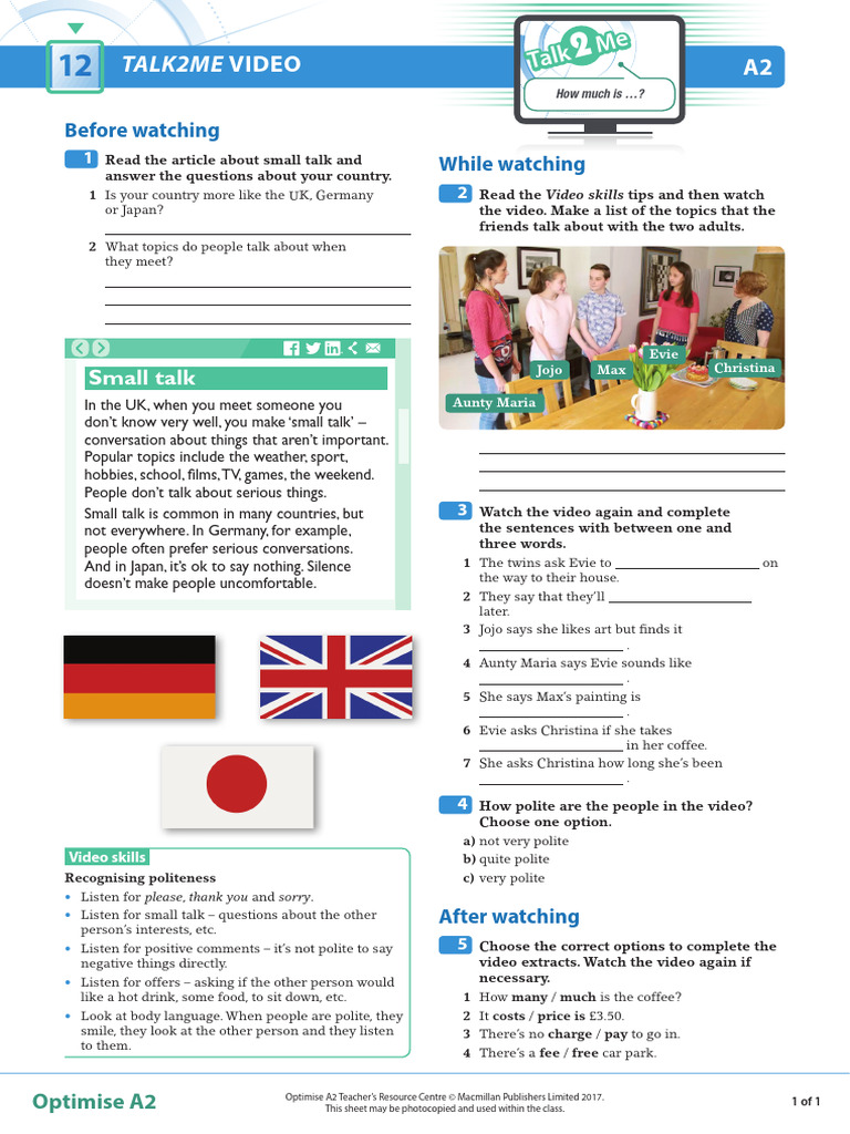 OPT A2 T2M Unit 12 Worksheet | PDF | Communication | Human Communication