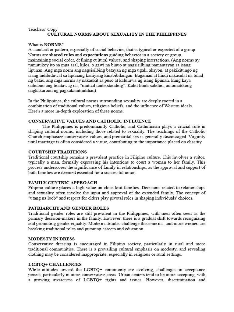Cultural Norms About Sexuality in the Philippines | PDF