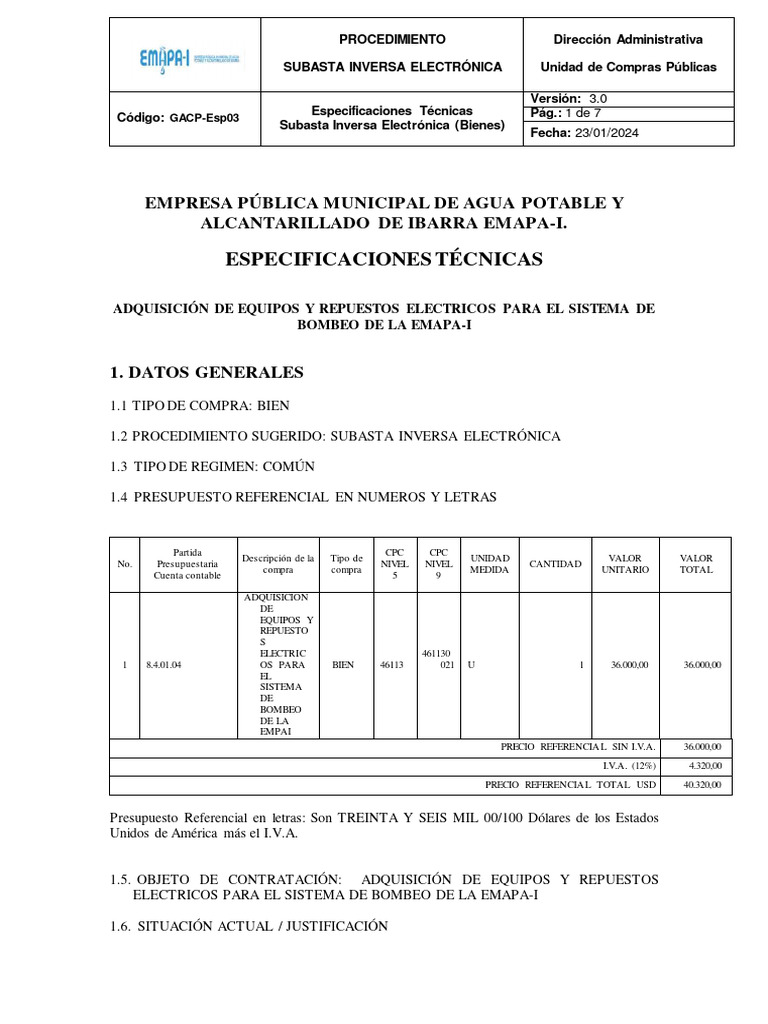 Emapa I Especificaciones Tecnicas | PDF