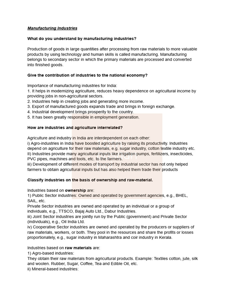 Manufacturing Industries | PDF | Agriculture | Aluminium