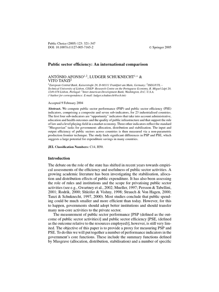 Public Sector Efficiency - An International Comparison | PDF
