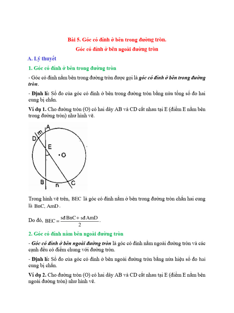 Ly Thuyet Goc Co Dinh o Ben Trong Duong Tron Goc Co Dinh o Ben Ngoai D | PDF
