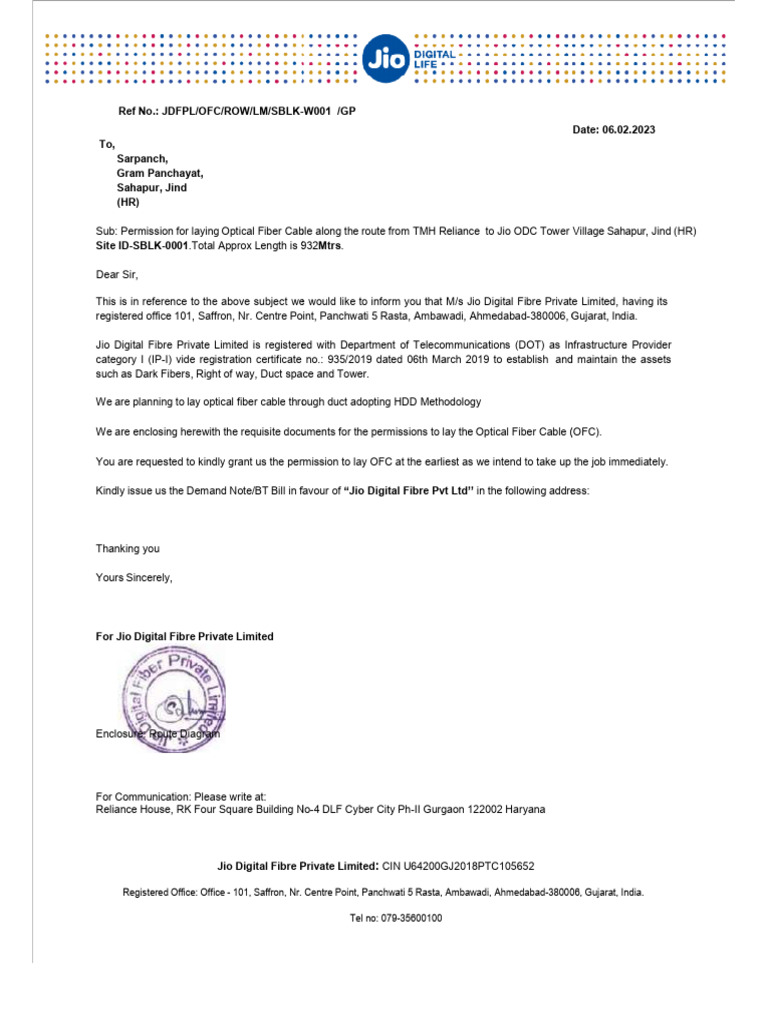 Permission Request for OFC Installation | PDF | Business
