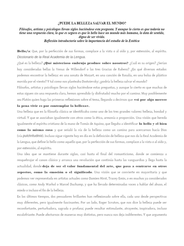 La belleza y su impacto en el mundo | PDF | Belleza
