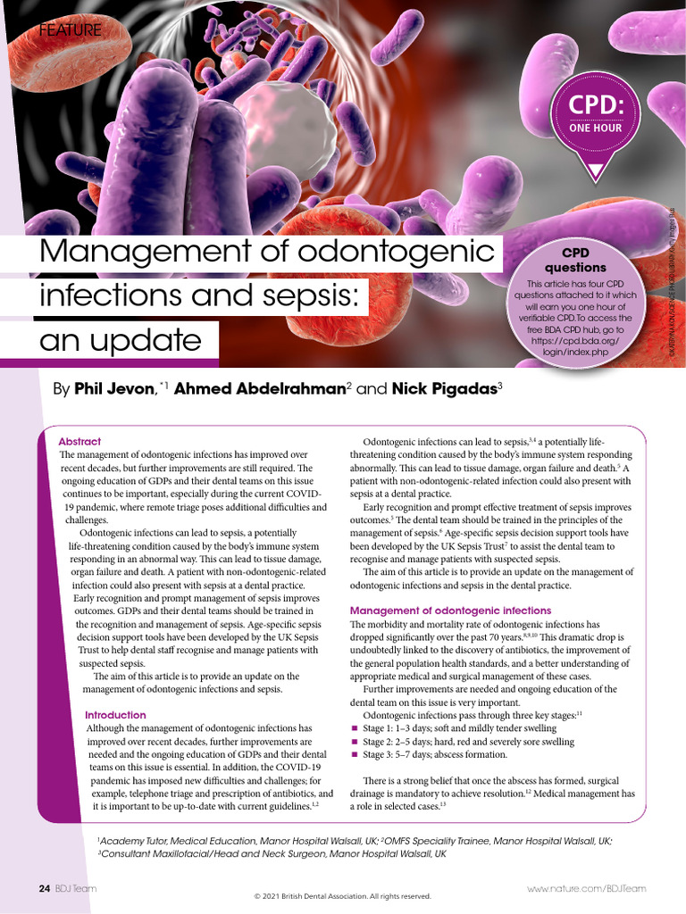 Management of Odontogenic Infections and Sepsis - An Update | PDF