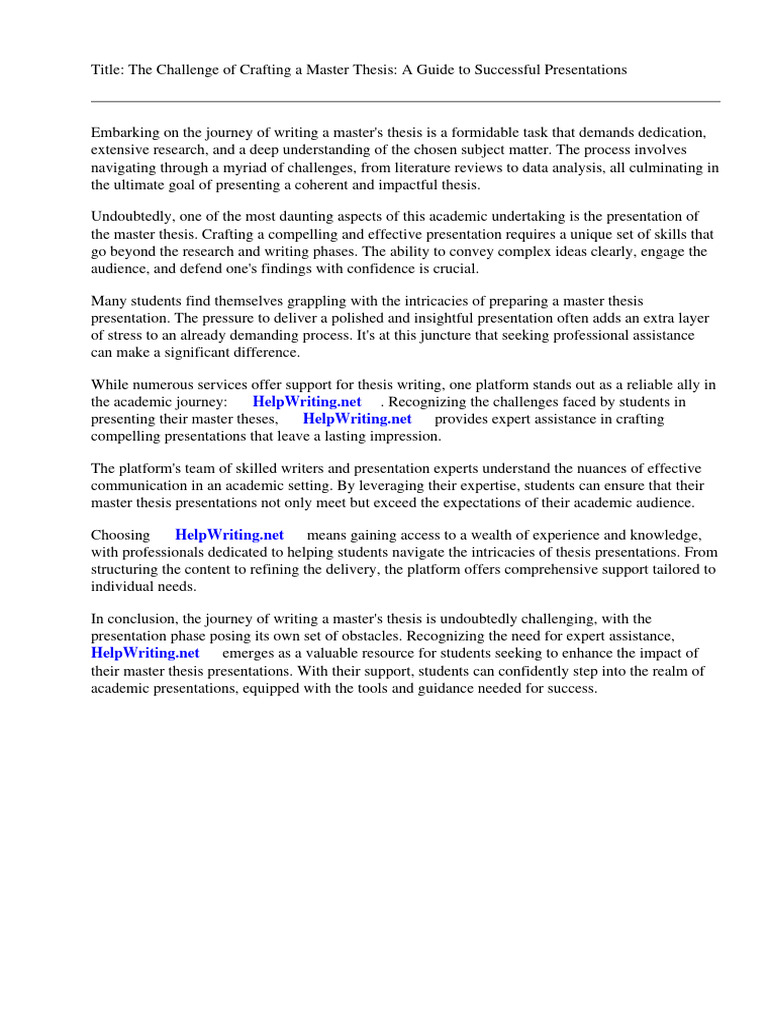 How To Make Master Thesis Presentation | PDF