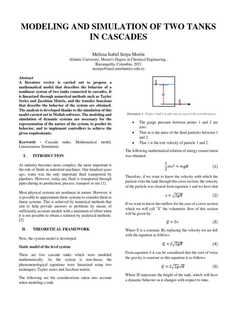 MODELING AND SIMULATION OF TWO TANKS IN CASCADES | PDF | Nonlinear System | Equations