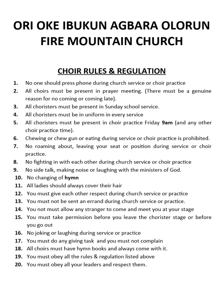 Choir Rules and Regulation | PDF | Home & Garden | Science & Mathematics
