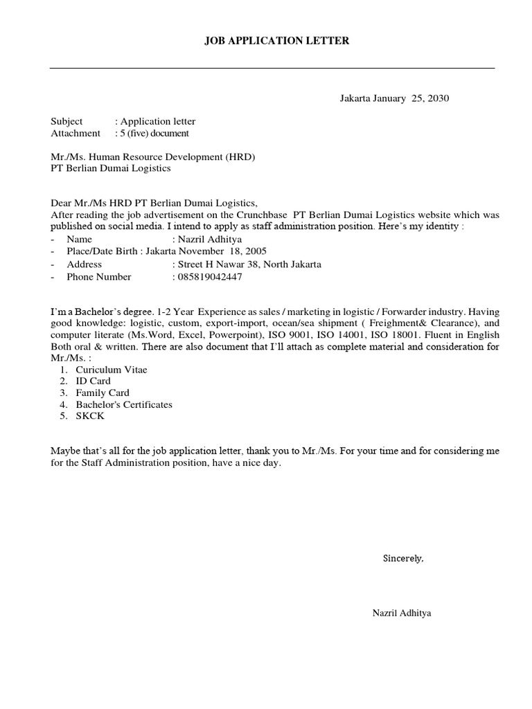 (Nazril Adhitya) FORMAT SURAT LAMARAN PEKERJAAN | PDF