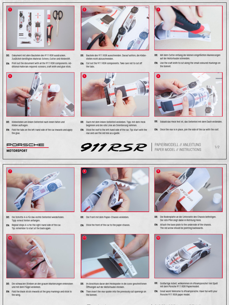 Porsche 911 RSR Papercraft Instructions by Porsche | PDF