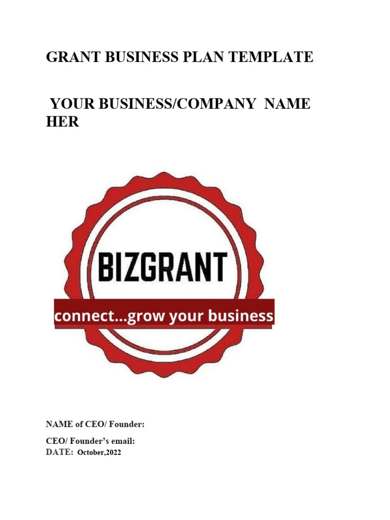 Grant Business Plan Template | PDF | Sales | Marketing