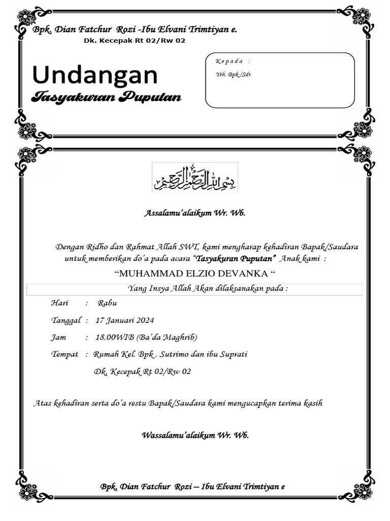 Template Undangan Tasyakuran Puputan | PDF