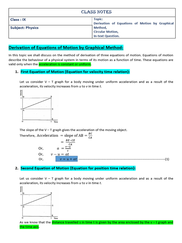 Graphical Derivation of Motion Equations | PDF | Acceleration | Velocity