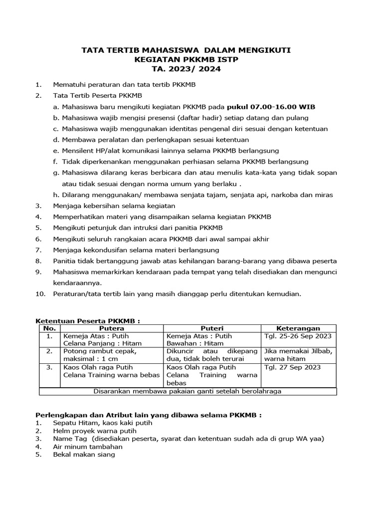 Tata Tertib PKKMB | PDF
