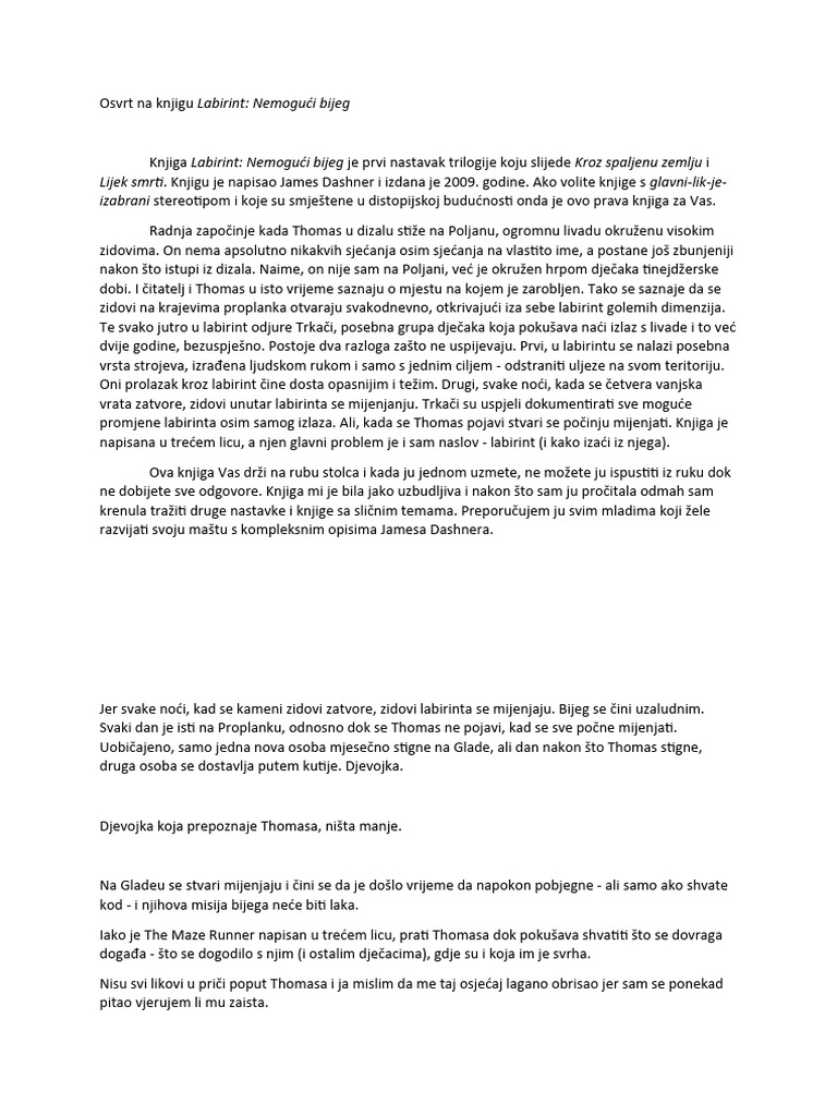 Osvrt - Maze Runner | PDF