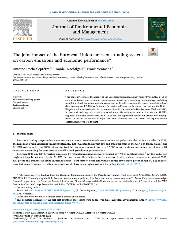 The Joint Impact of The European Union Emissions Trading System | PDF ...